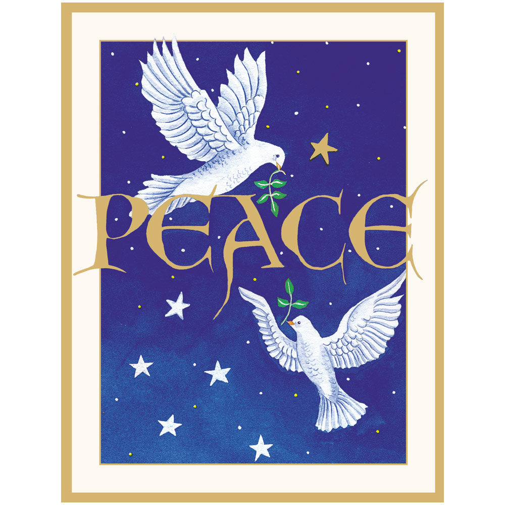 Two Doves And Peace Holiday Cards, BLANK in Cello Pack - 5 cards & 5 e ...