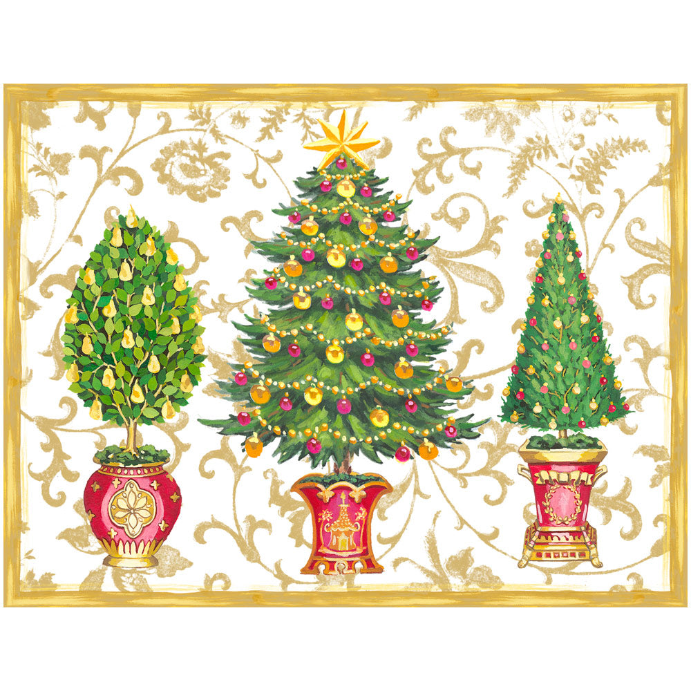 Gilded Trees Holiday Cards, BLANK in Cello Pack - 5 cards & 5 envelope ...