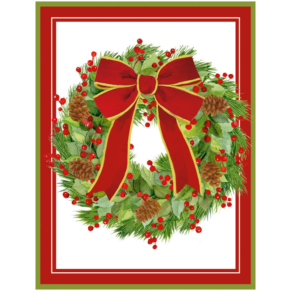 White Pine And Red Bow Wreath Blank Classic Christmas Cards - includes ...