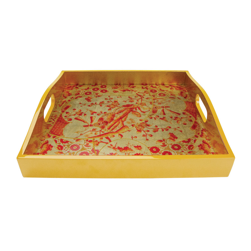 Ceramic Plate Coral/Gold Square Lacquer Trays - Single Tray – Caspari ...