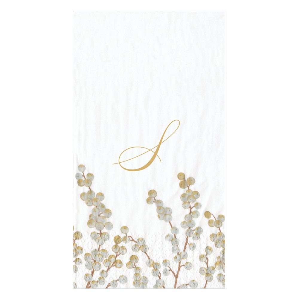 Berry Branches Wht/Silver Initial S Guest Towel W/Initial – Caspari Europe