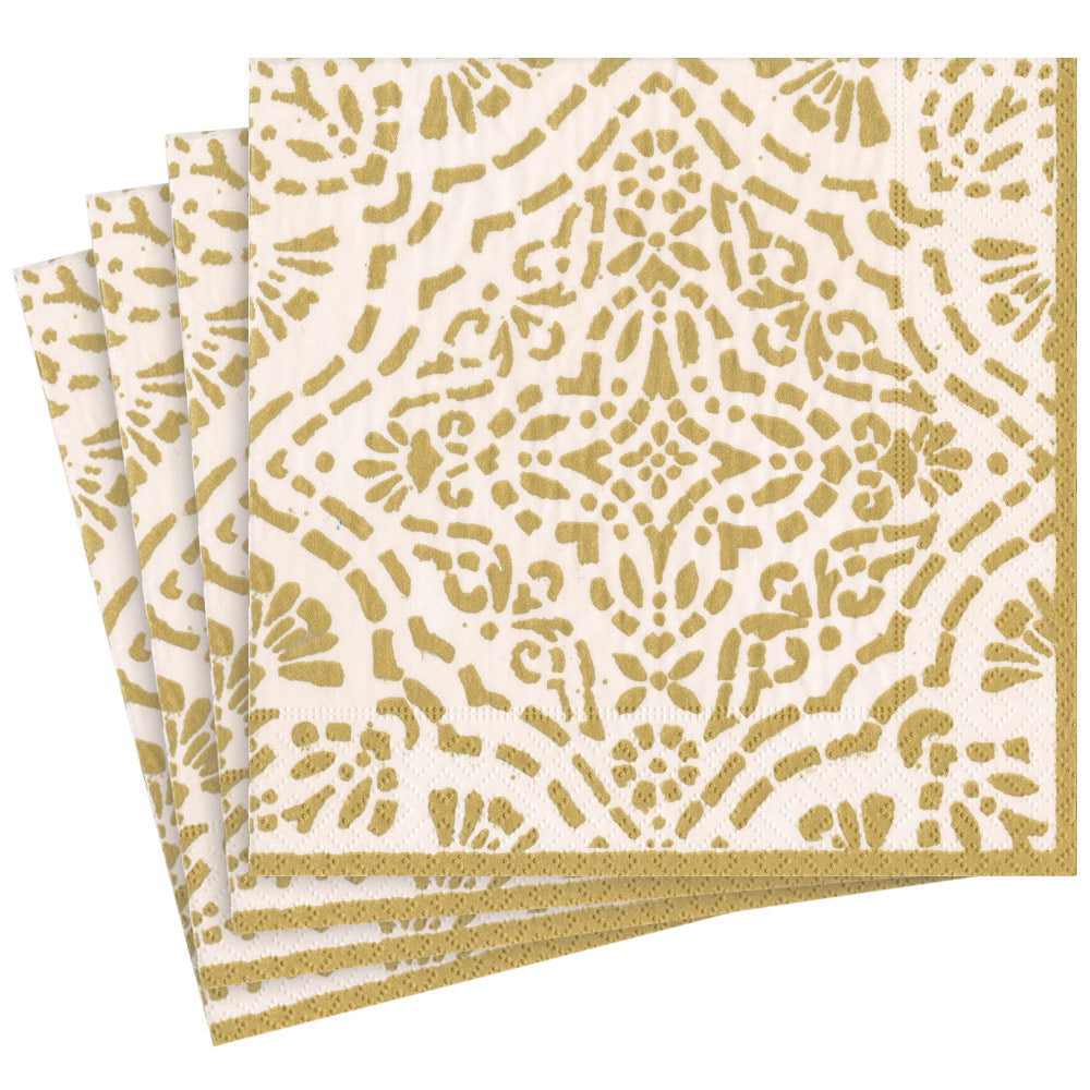 Annika Paper Linen Dinner Napkins in Ivory & Gold - 12 Per Package ...